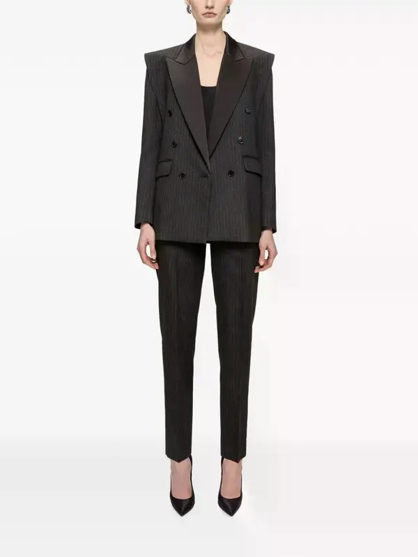 NISSA Pinstripe Contrast-lapel Double-breasted Blazer