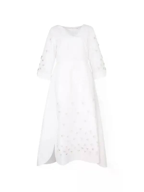 LOODYANA Embroidered Long-sleeve Maxi Dress With Bead Embellishment