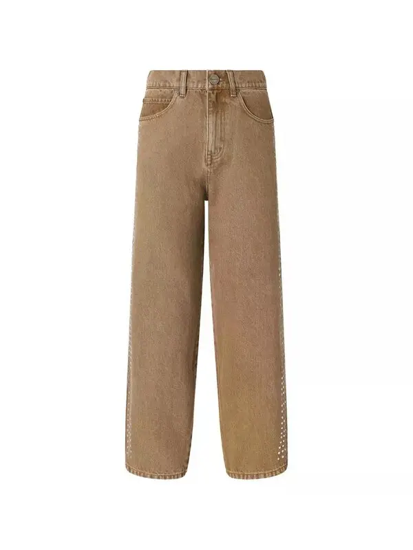 Pinko Rhinestone Embellished Embroidered Logo Denim Jeans - Neutrals