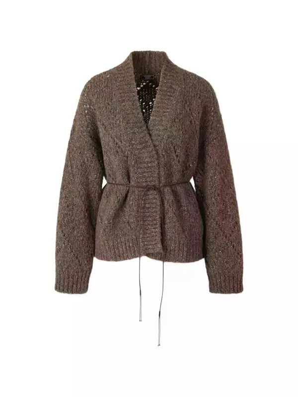 Peserico Sequin-embellished Belted Cardigan - Brown