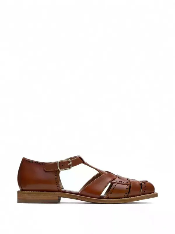 LOTTUSSE Perforated Leather Ballet Flats With T-bar Strap - Brown