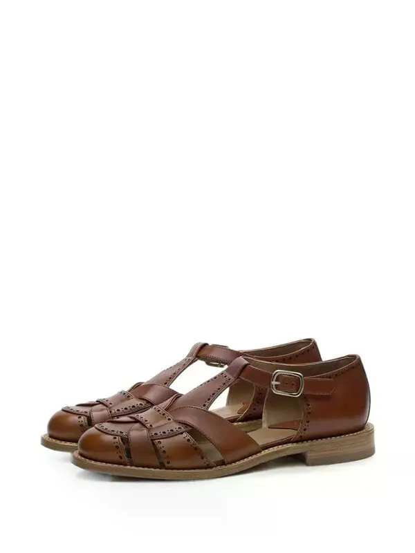 LOTTUSSE Perforated Leather Ballet Flats With T-bar Strap