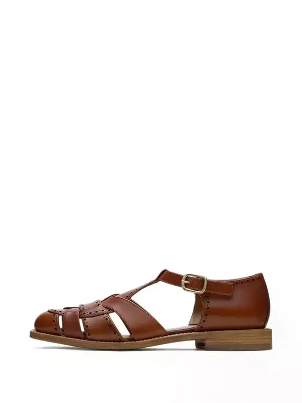 LOTTUSSE Perforated Leather Ballet Flats With T-bar Strap