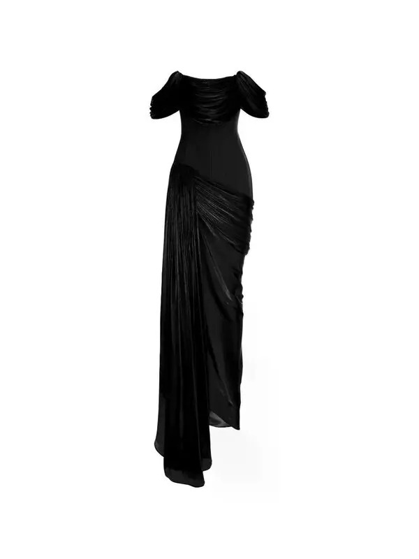 V:PM ATELIER Fatima Off-the-shoulder Draped Maxi Dress - Black
