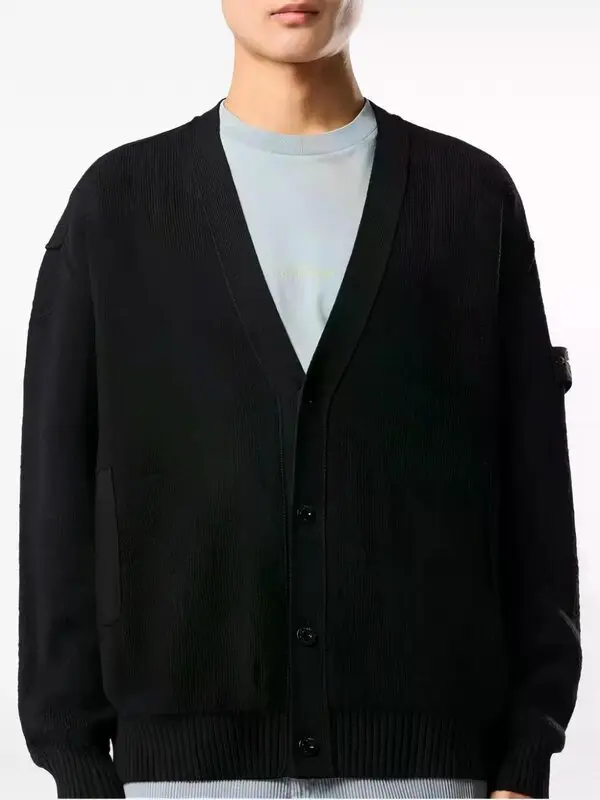 Stone Island 5100010 Pure Rws Wool Cardigan - Black
