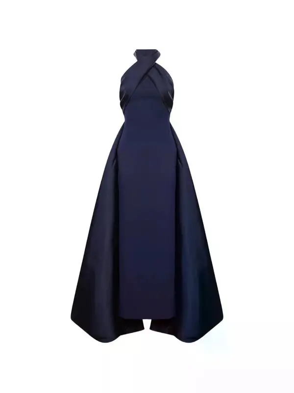 Solace London The Rumi Crossover Halterneck Gown - Blue