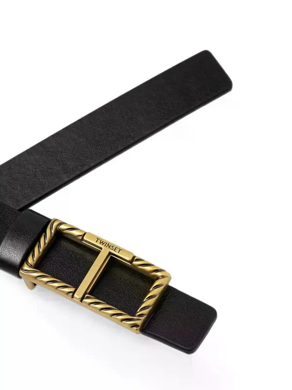 TWINSET Twisted-effect Logo-buckle Leather Belt - Black