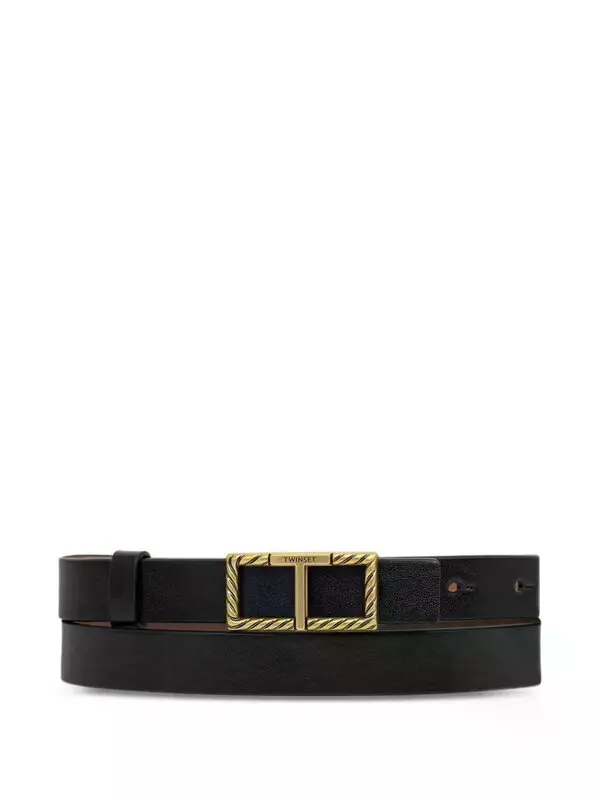 TWINSET Twisted-effect Logo-buckle Leather Belt - Black