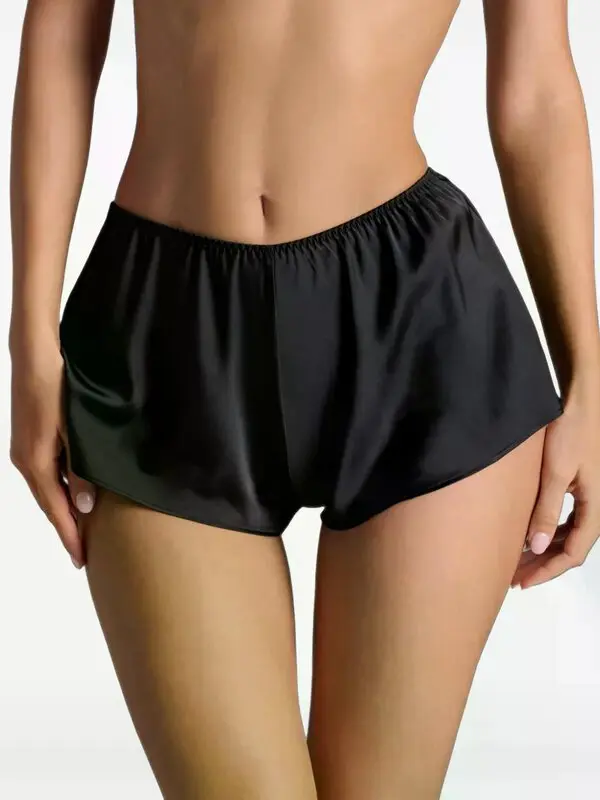 SCANDALE Dédicace Embroidered Satin Shorts - Black