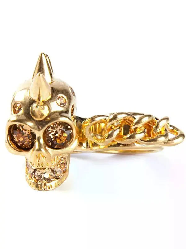 Alexander McQueen Double Finger Mohican Skull Ring