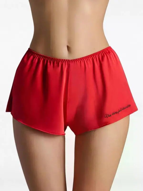 SCANDALE Dédicace Embroidered Satin Shorts - Red