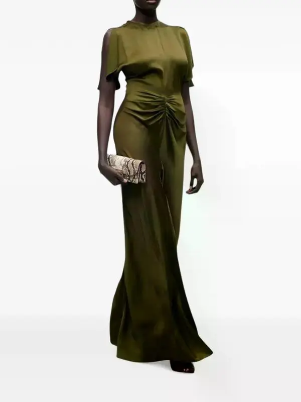 Victoria Beckham Gathered-waist Flared-hem Maxi Dress