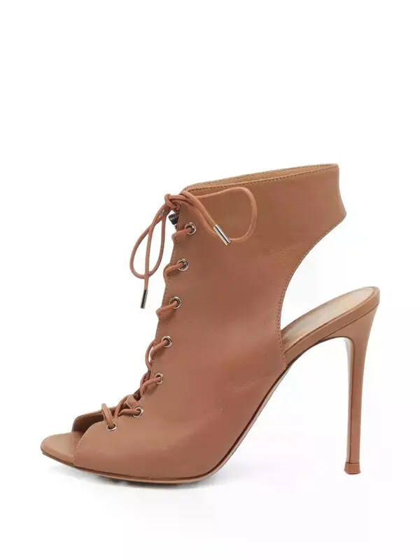 GIANVITO ROSSI Beige Leather Cut-out Lace-up Stiletto Booties - Neutrals