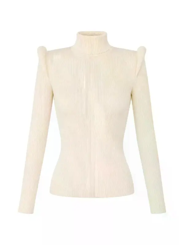 Elisabetta Franchi Knit Turtleneck Top With 3d Details - Neutrals