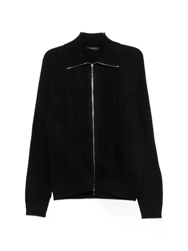 ZANONE Ribbed-knit Zip-up Cardigan - Black