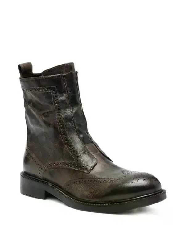 LEQARANT Brogue Detail Leather Ankle Boots