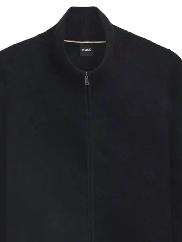 BOSS Zip-up Cotton Sweater With Textured Finish