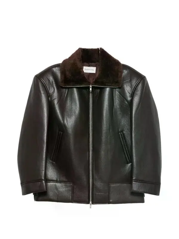 THE FRANKIE SHOP Shearling-collar Faux-leather Jacket - Brown