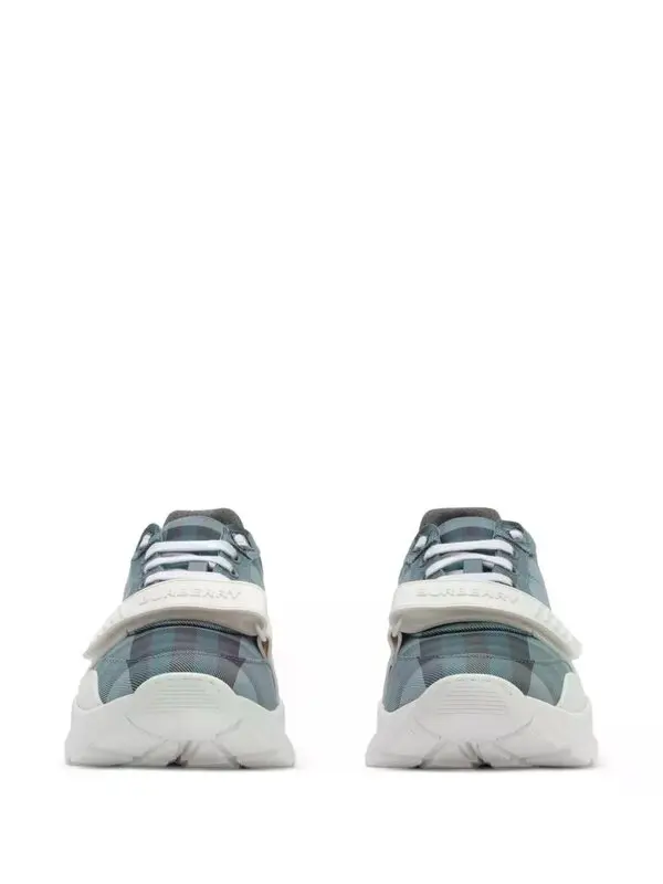 Burberry Check And Leather Lace-up Sneakers - Blue