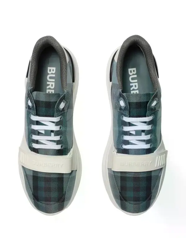 Burberry Check And Leather Lace-up Sneakers
