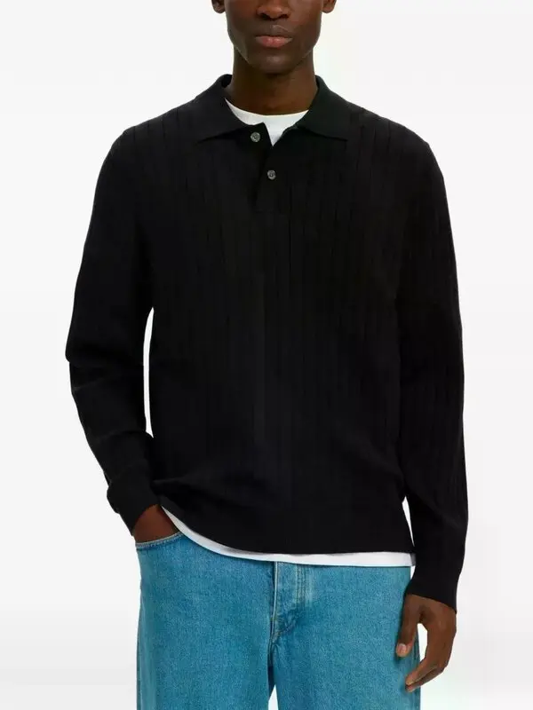 SELECTED Ribbed-knit Polo Sweater
