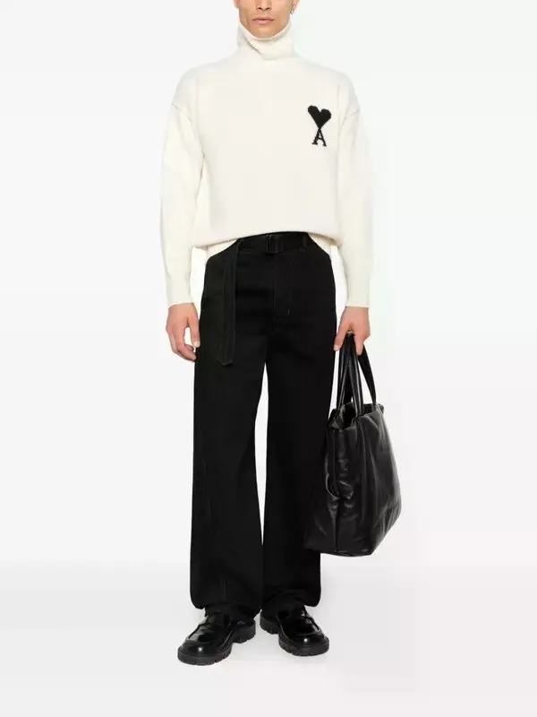 AMI Paris De Coeur Roll-neck Wool Sweater - Neutrals