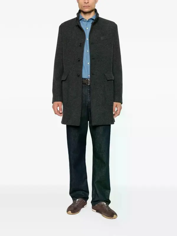 FAY Herringbone-weave Hook-fastening Coat