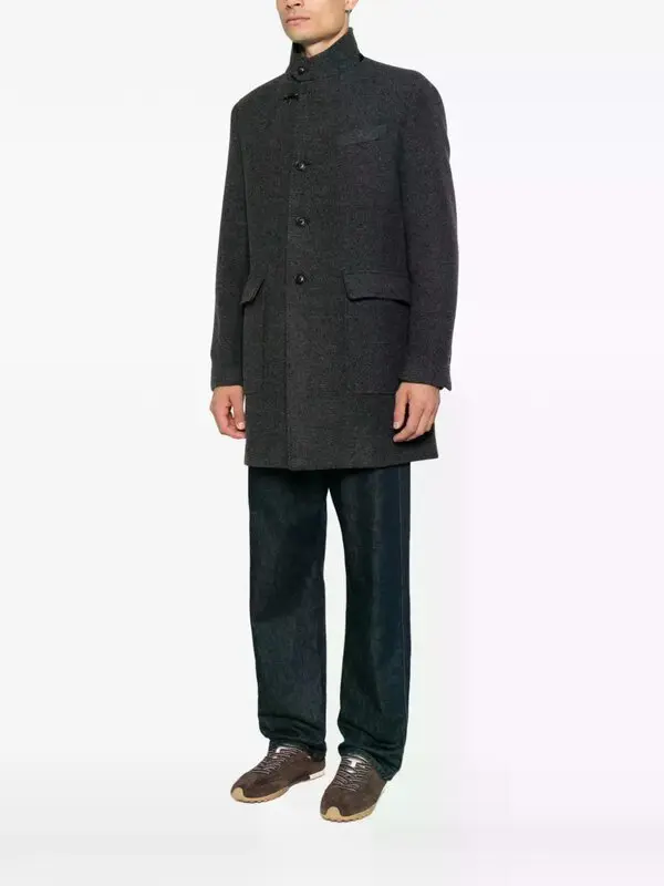 FAY Herringbone-weave Hook-fastening Coat