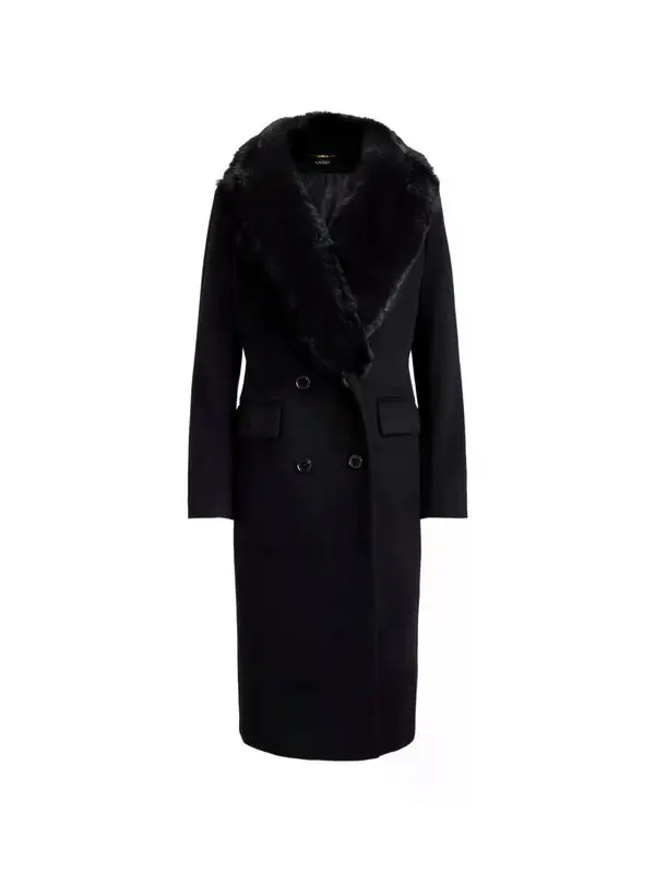 Ralph Lauren Double-breasted Faux Fur Trim Coat - Black
