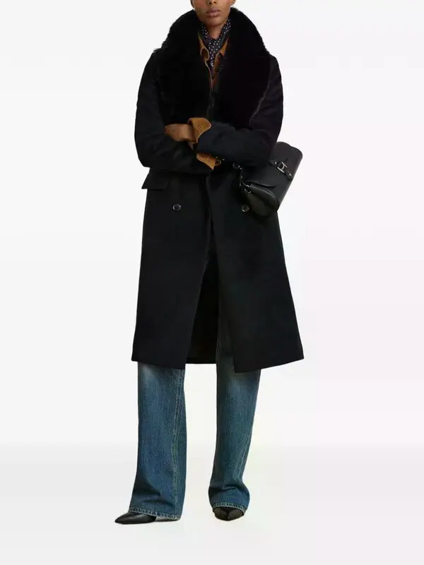 Ralph Lauren Double-breasted Faux Fur Trim Coat