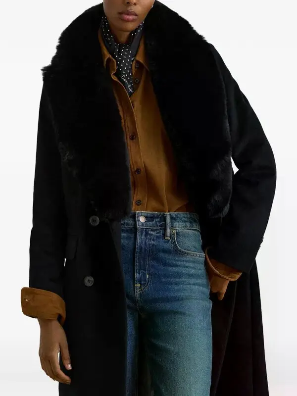 Ralph Lauren Double-breasted Faux Fur Trim Coat