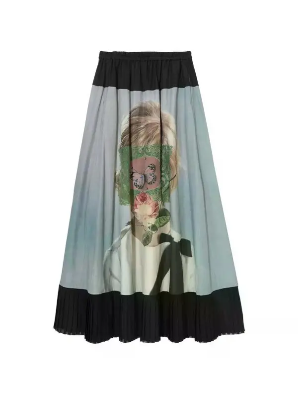 Undercover Graphic Print Pleated Hem Skirt - Black