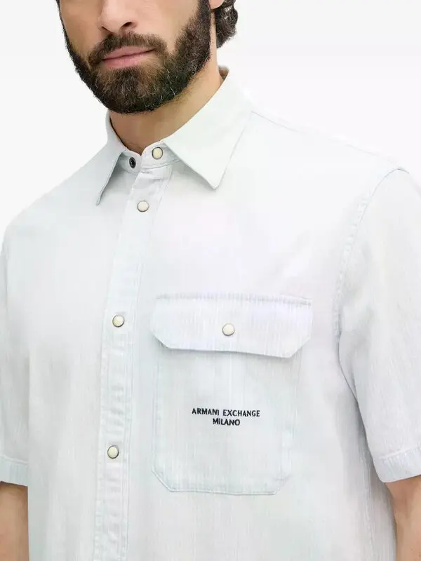 Armani Exchange Pinstripe-pattern Short-sleeve Shirt - Blue
