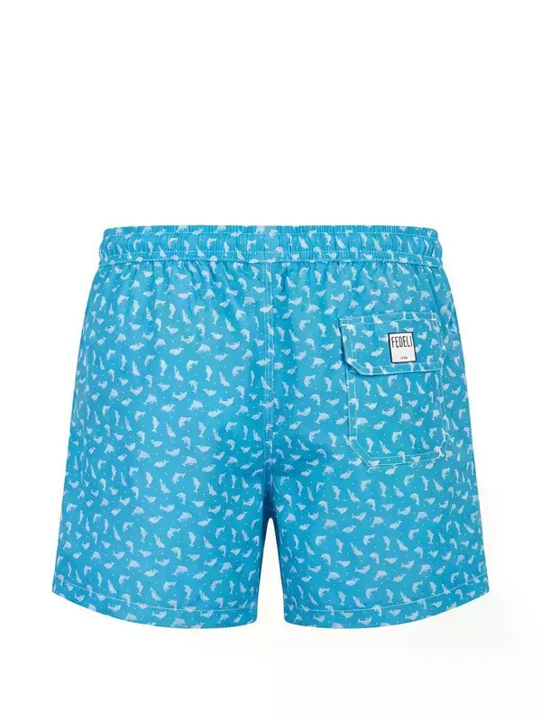 Fedeli Madeira Dolphin-print Swim Shorts - Blue