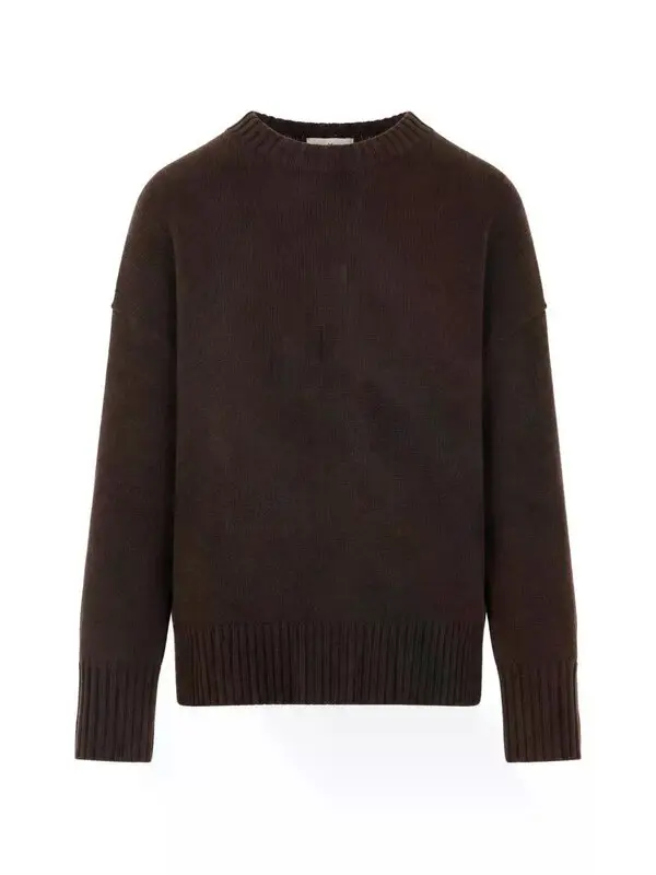 ALLUDE Ribbed-trim Crew-neck Sweater - Brown