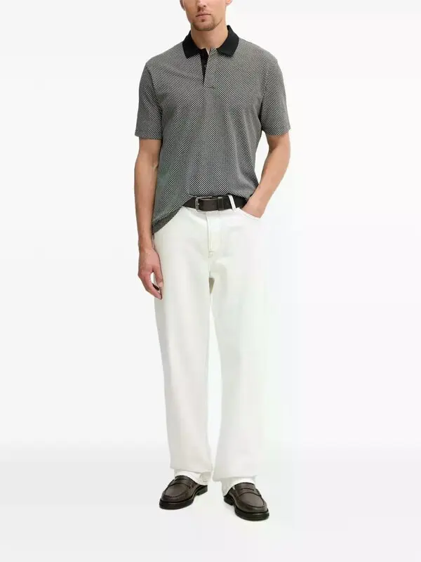 Armani Exchange Geometric-print Polo Shirt - Black