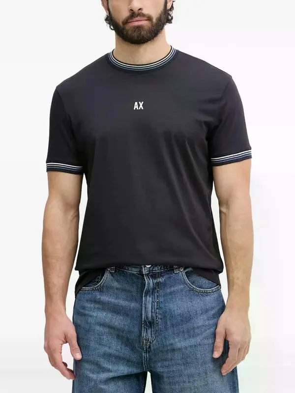 Armani Exchange Logo-detail Striped-trim T-shirt - Blue