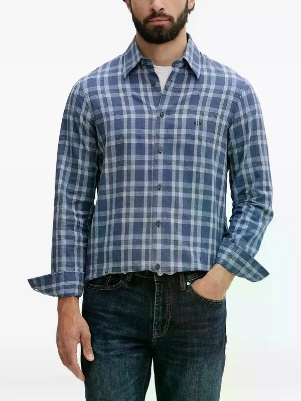 Armani Exchange Check-pattern Logo-embroidered Shirt