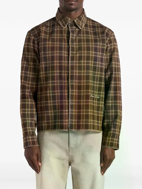 Manière De Voir Blake In Whipstitch Check Shirt - Brown