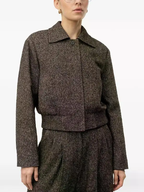 BOSS Bomber-style Jacket In Herringbone Fabric - Brown
