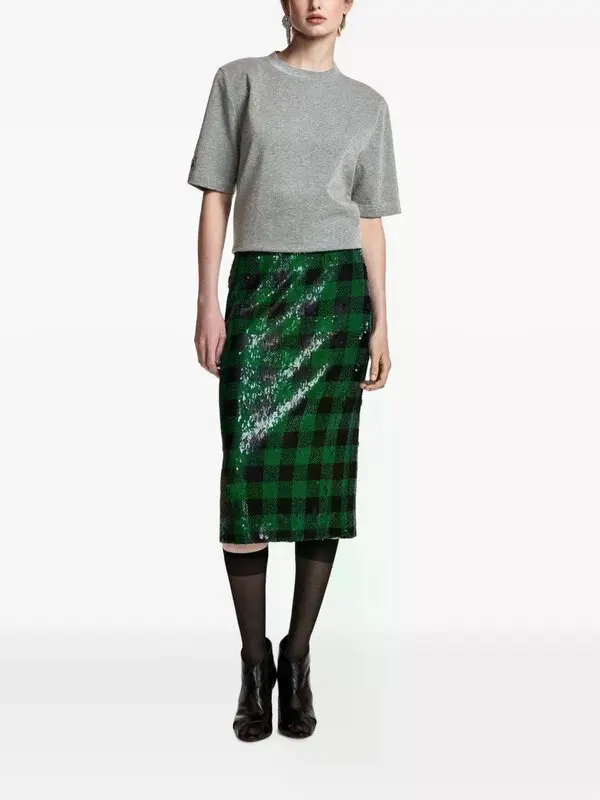 Essentiel Antwerp Sequin Embellished Checked Midi Skirt - Green