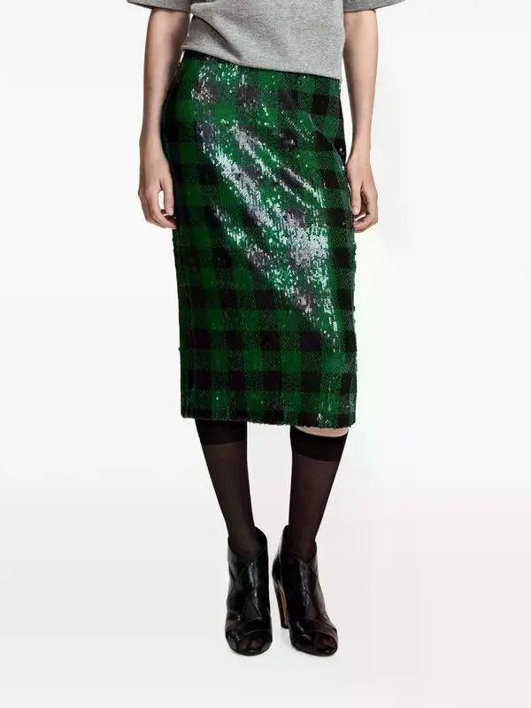 Essentiel Antwerp Sequin-embellished Checked Midi Skirt
