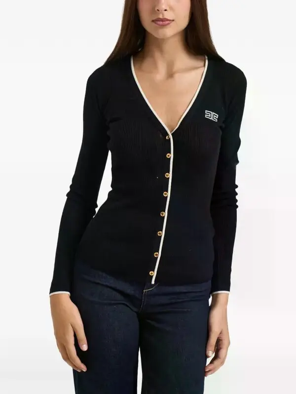 Elisabetta Franchi Logo-embroidered Ribbed-knit Cardigan - Black