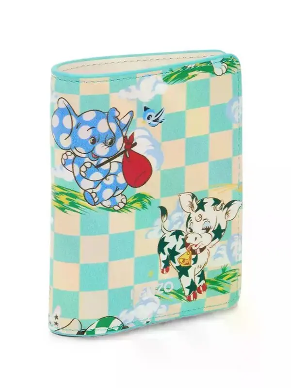 Kenzo Cartoon Check-pattern Animal-print Wallet - Green
