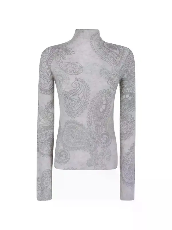 Emporio Armani Alpaca Paisley Print High Neck Sweater - Neutrals