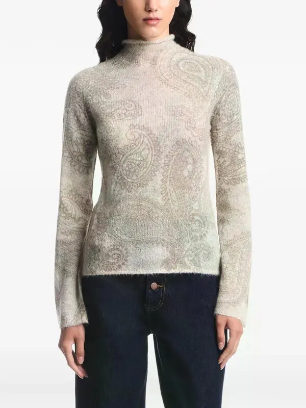 Emporio Armani Alpaca Paisley Print High Neck Sweater - Neutrals