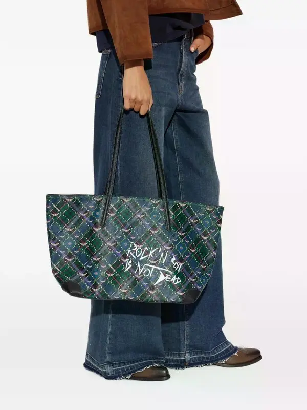 Zadig&Voltaire Check-print Slogan-print Tote Bag - Blue