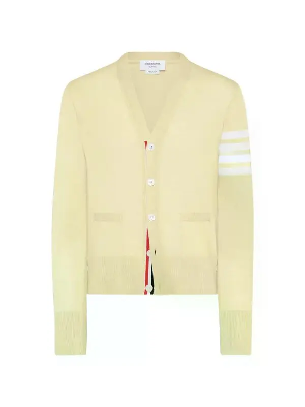 Thom Browne Merino Wool 4-bar Classic V-neck Cardigan - Yellow