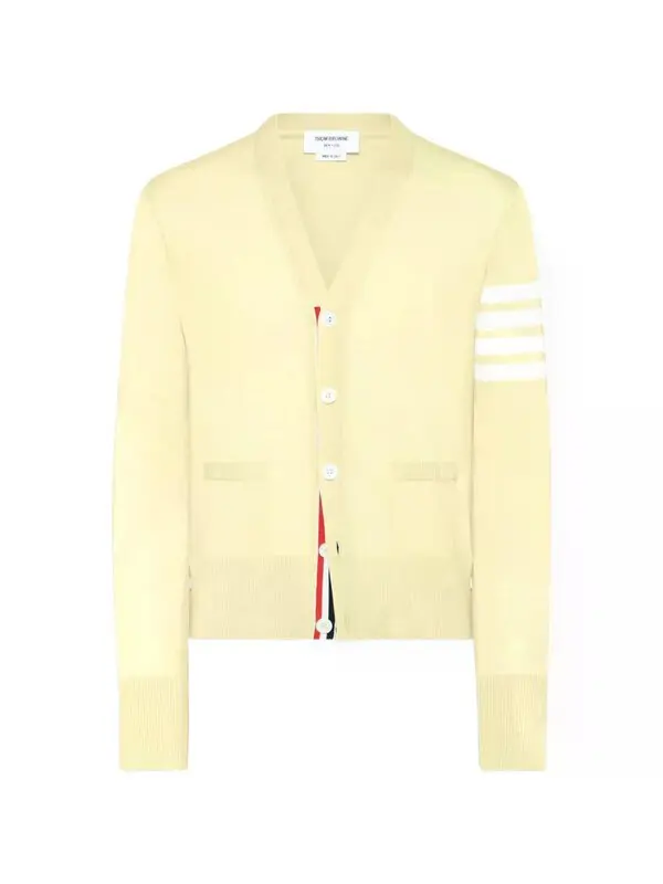 Thom Browne Merino Wool 4-bar Classic V-neck Cardigan - Yellow