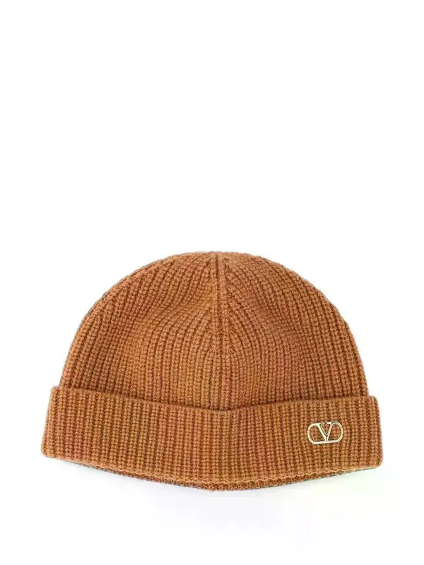 Valentino Garavani Vlogo Ribbed Beanie Hat - Brown